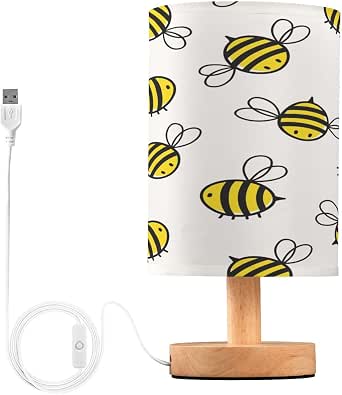 BOESI Flying Bumble Bees Table Lamp, Nightstand Lamp with Wooden Base ...