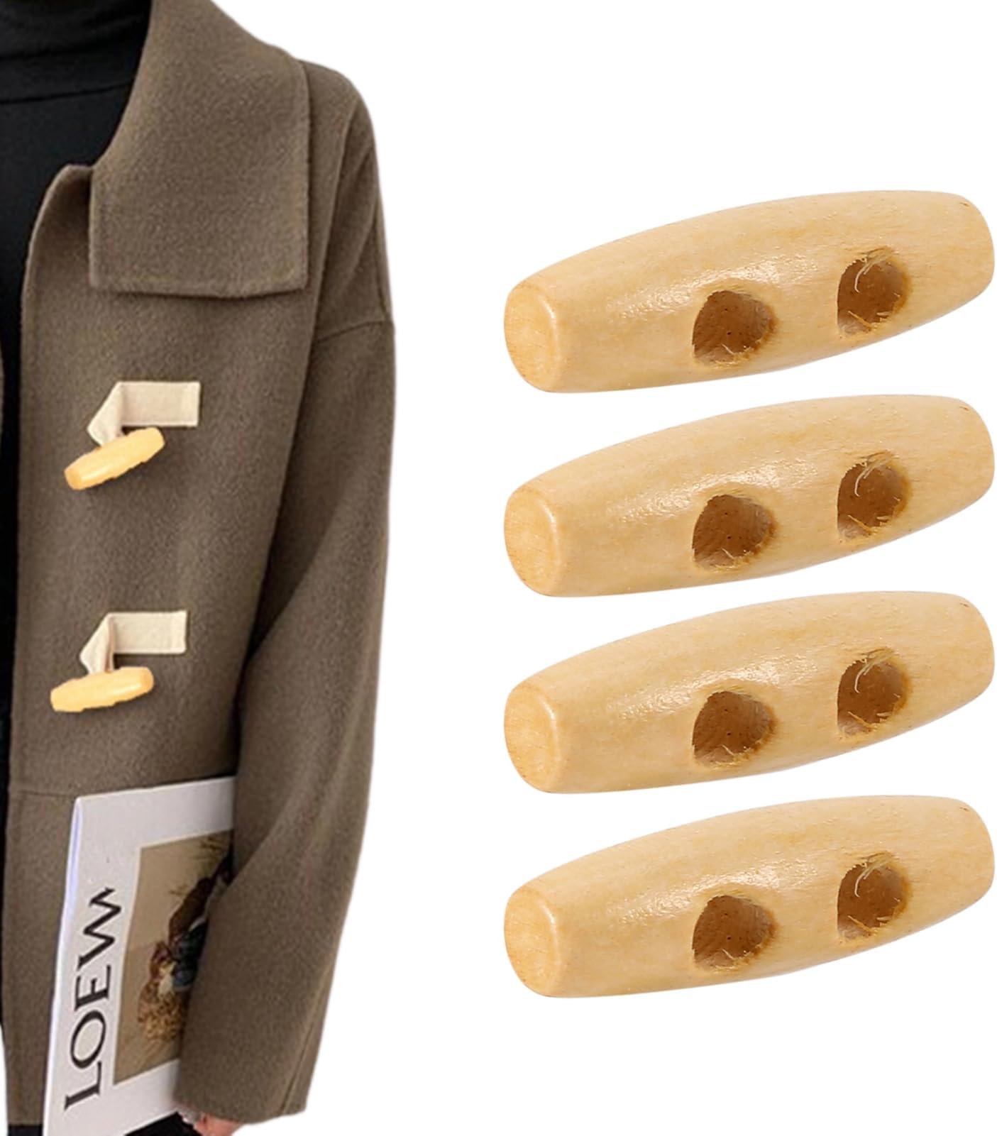 50Pcs Toggle Buttons for, Wooden Button 2 Holes Sweaters Wooden Wood ...