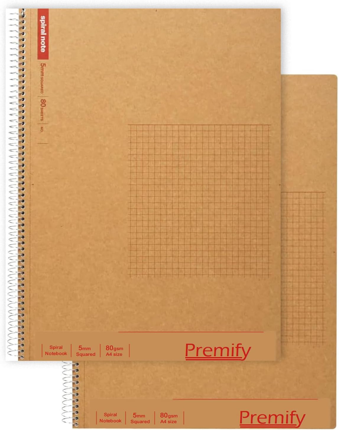 Premify Spiral Squared Notebook 2Pcs Set 5mm Grid Inner (A4), 100 ...