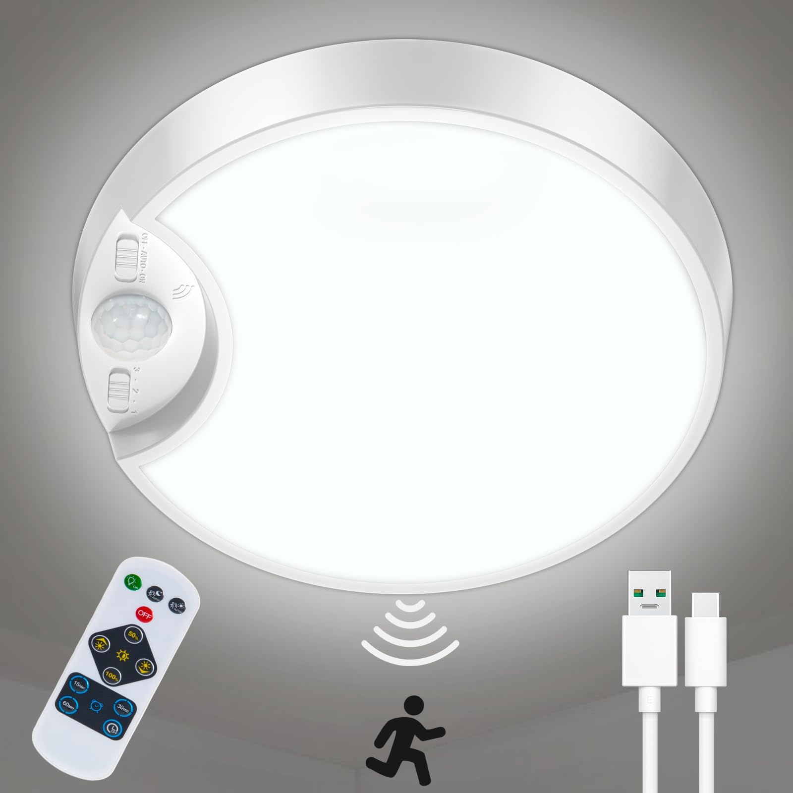 DEEPLITE Motion Sensor Ceiling Light with Remote,7.8-inch 400LM Indoor ...