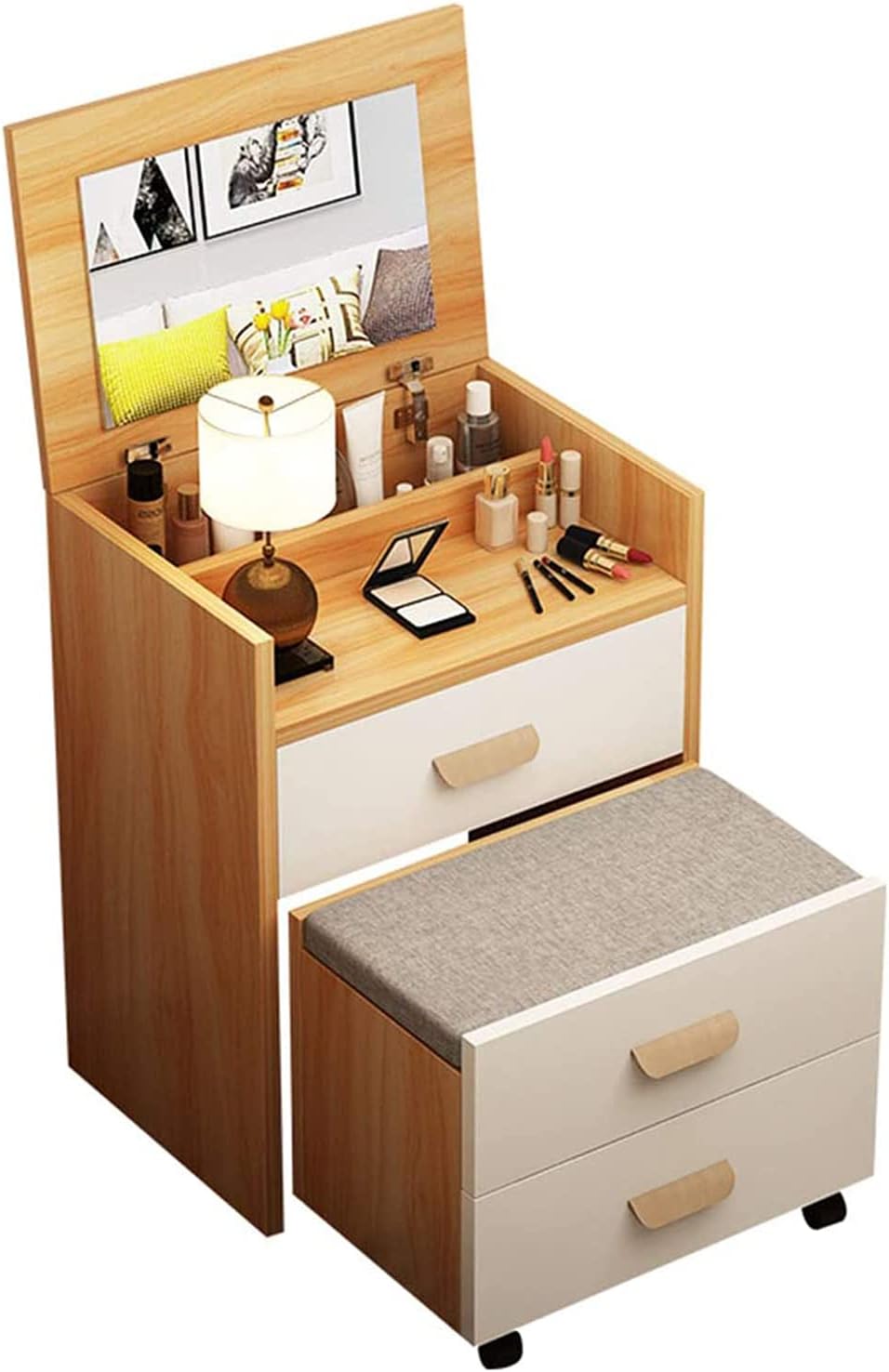 Amazon.com: BDDIE Dressing Table Set with Flip Top Mirror and Cushioned ...