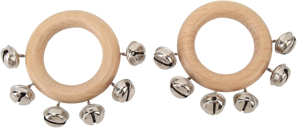 Amazon.com: Hand Jingle Bells, 2 Pcs Wooden Handle Bell Round 8cm ...
