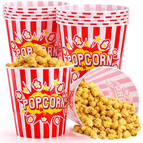 Youeon 12 Pack Large Plastic Popcorn Bowls, 85 Oz Reusable Popcorn ...