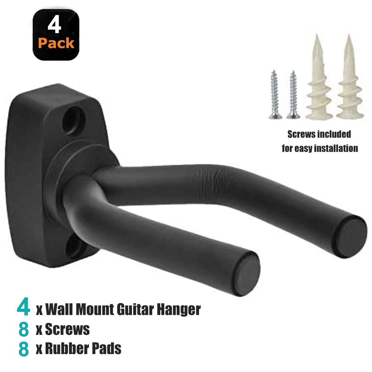 Snapklik.com : Guitar Wall Hangers, 4 Pack Wall Mount Guitar Holders ...