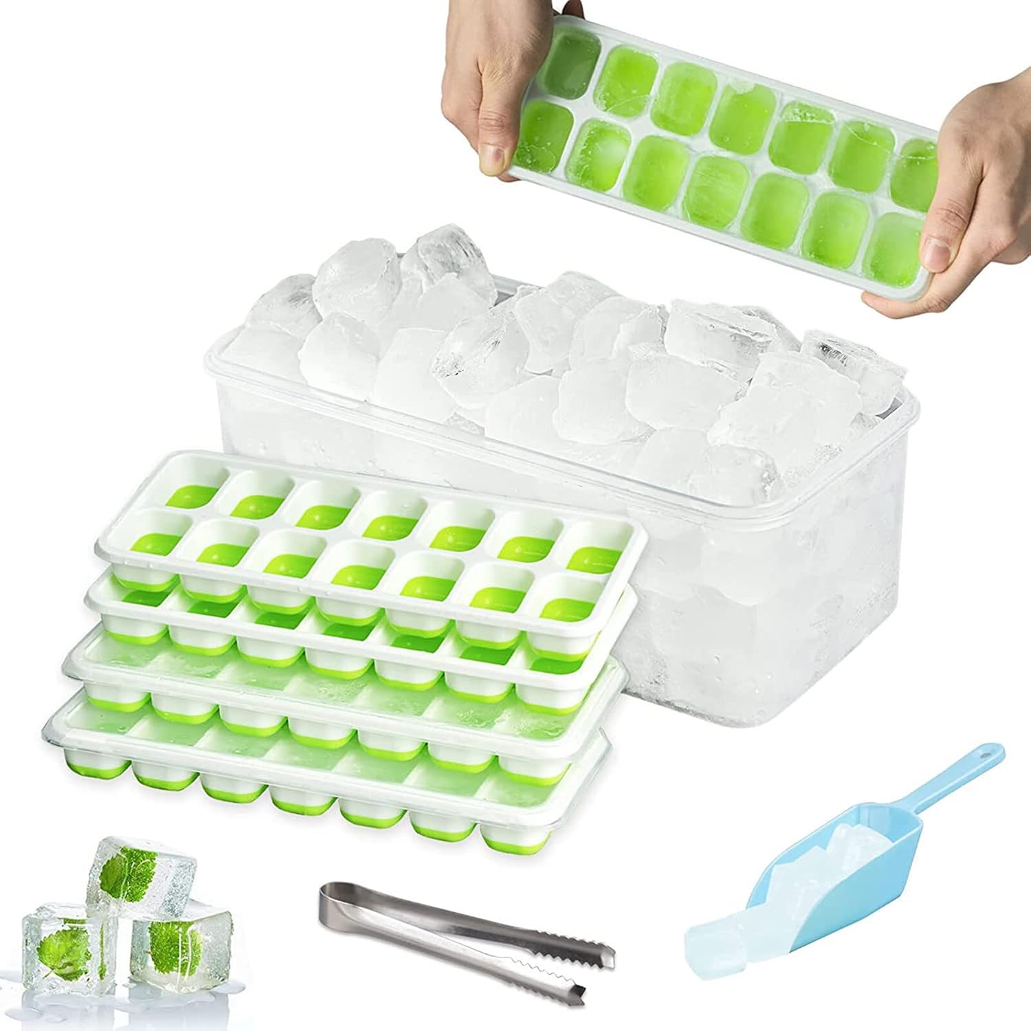 Yolispa Juego de 6 bandejas para cubitos de hielo con tapas, moldes ...
