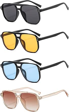 Amazon.com: IKUVNA 4 Pieces Retro Square Aviator Sunglasses for Women ...
