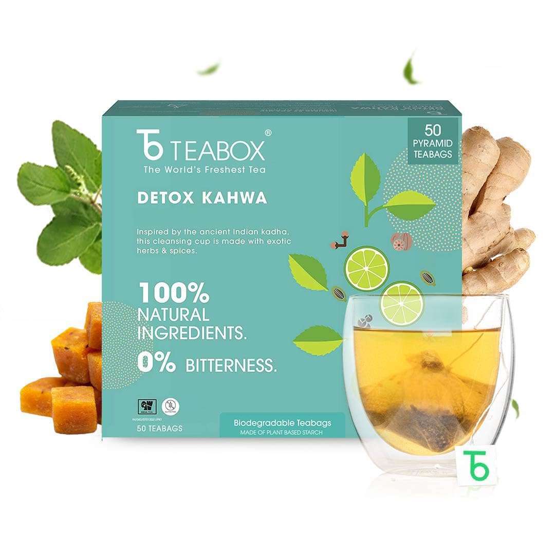 Teabox Detox Kahwa Herbal Tea | 50 Teabags with 8 Natural Ingredients ...