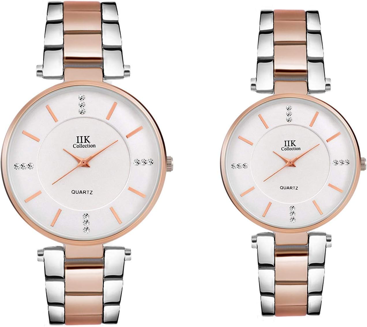 IIK COLLECTION Stainless Steel Round Studded Formal White Dial Analogue ...