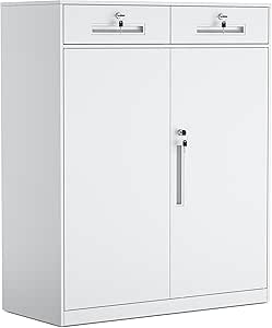 Amazon.co.jp: DEWEL スチールロッカー 鍵付き書庫 鍵付きキャビネット 両開きタイプ 引き出し付き スチール製 書庫 保管庫 収納庫 おしゃれ 業務用 法人、個人事業主様向け ...