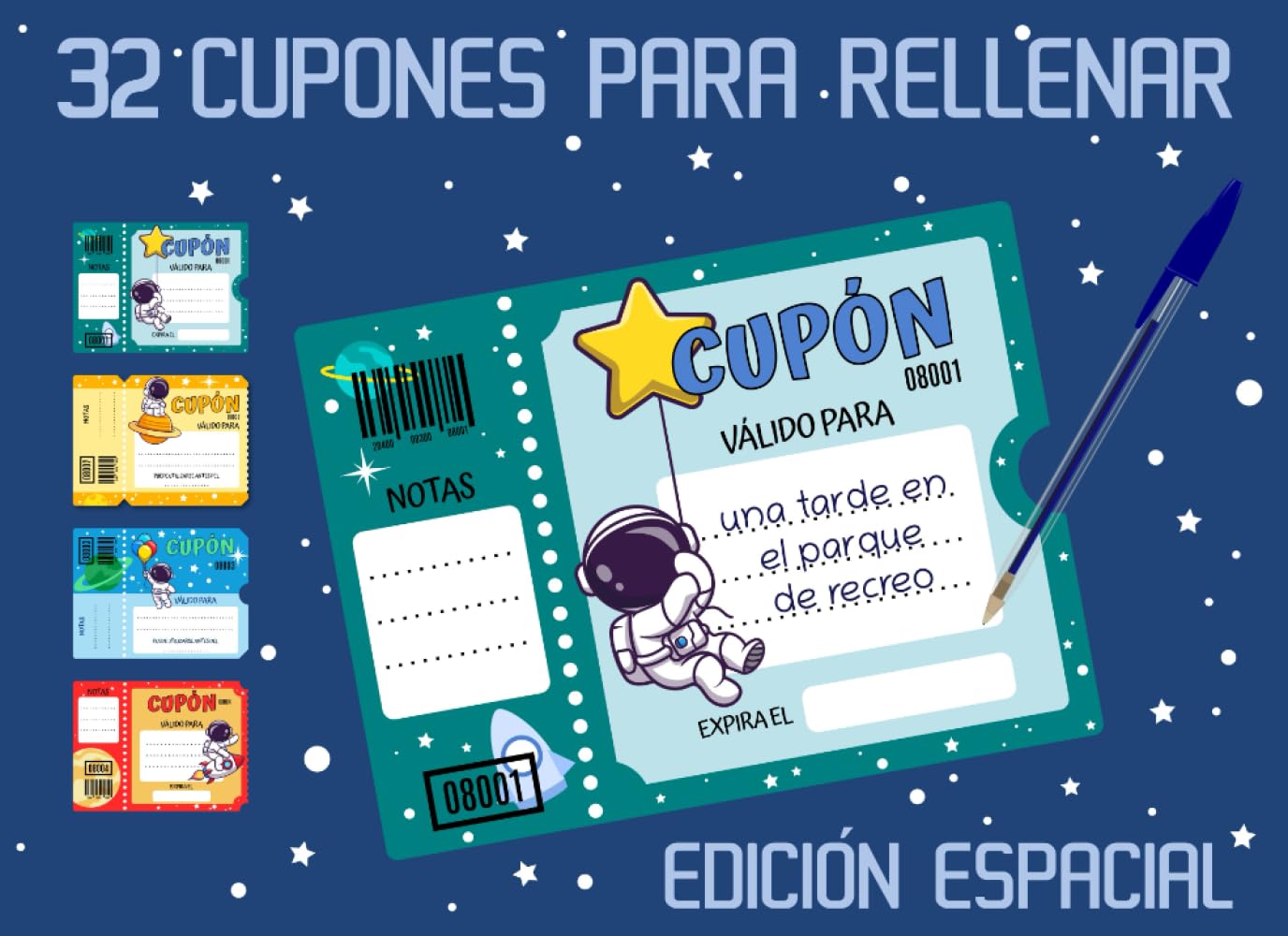 32 Cupones Para Rellenar. Edición Espacial: Colorido Talonario de Vales ...