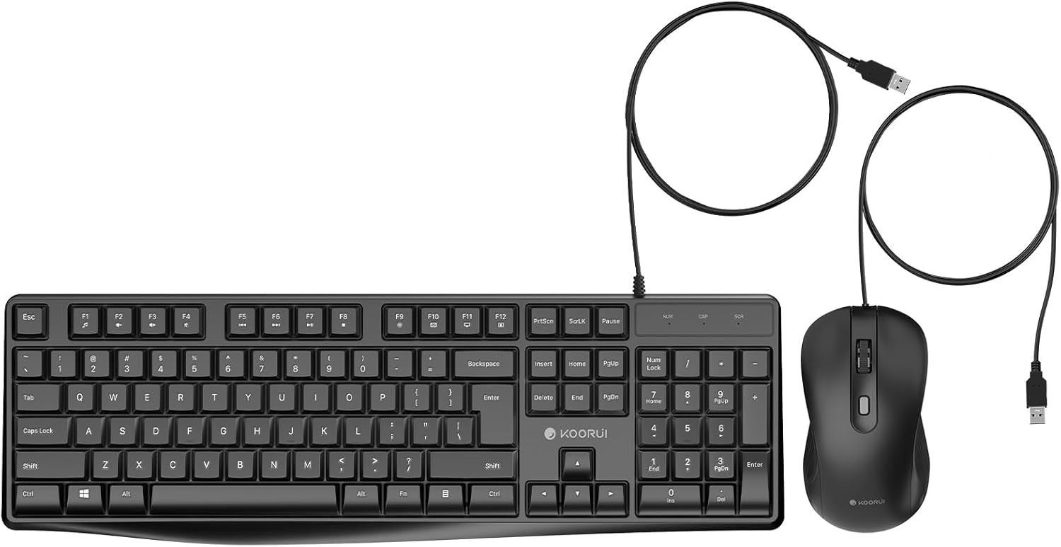 Amazon.com: Wired Keyboard and Mouse Combos,KOORUI Full Size Computer ...
