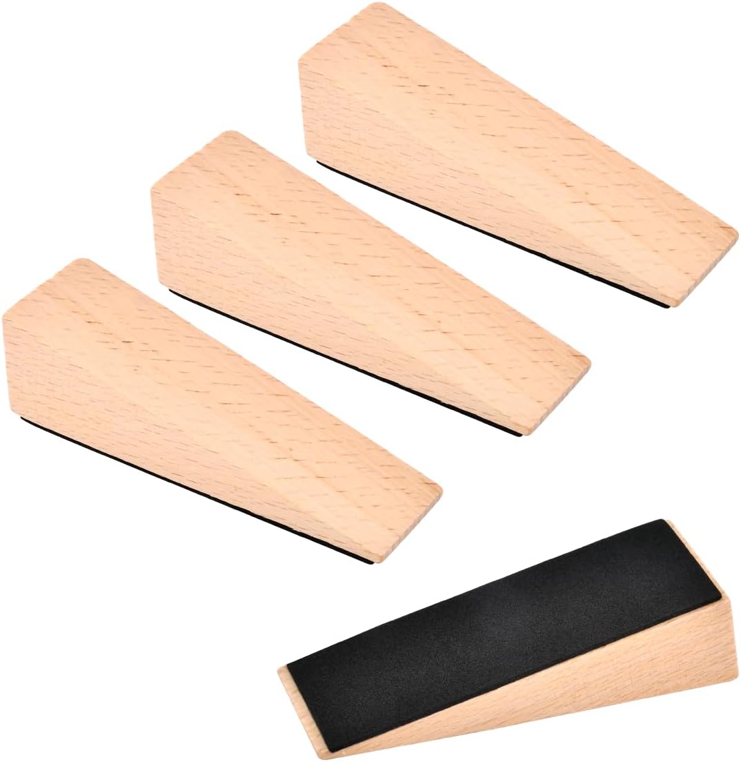 HUMOKI Wooden Door Stop, 4pcs Door Stop, Wooden Door Wedge with Rubber ...