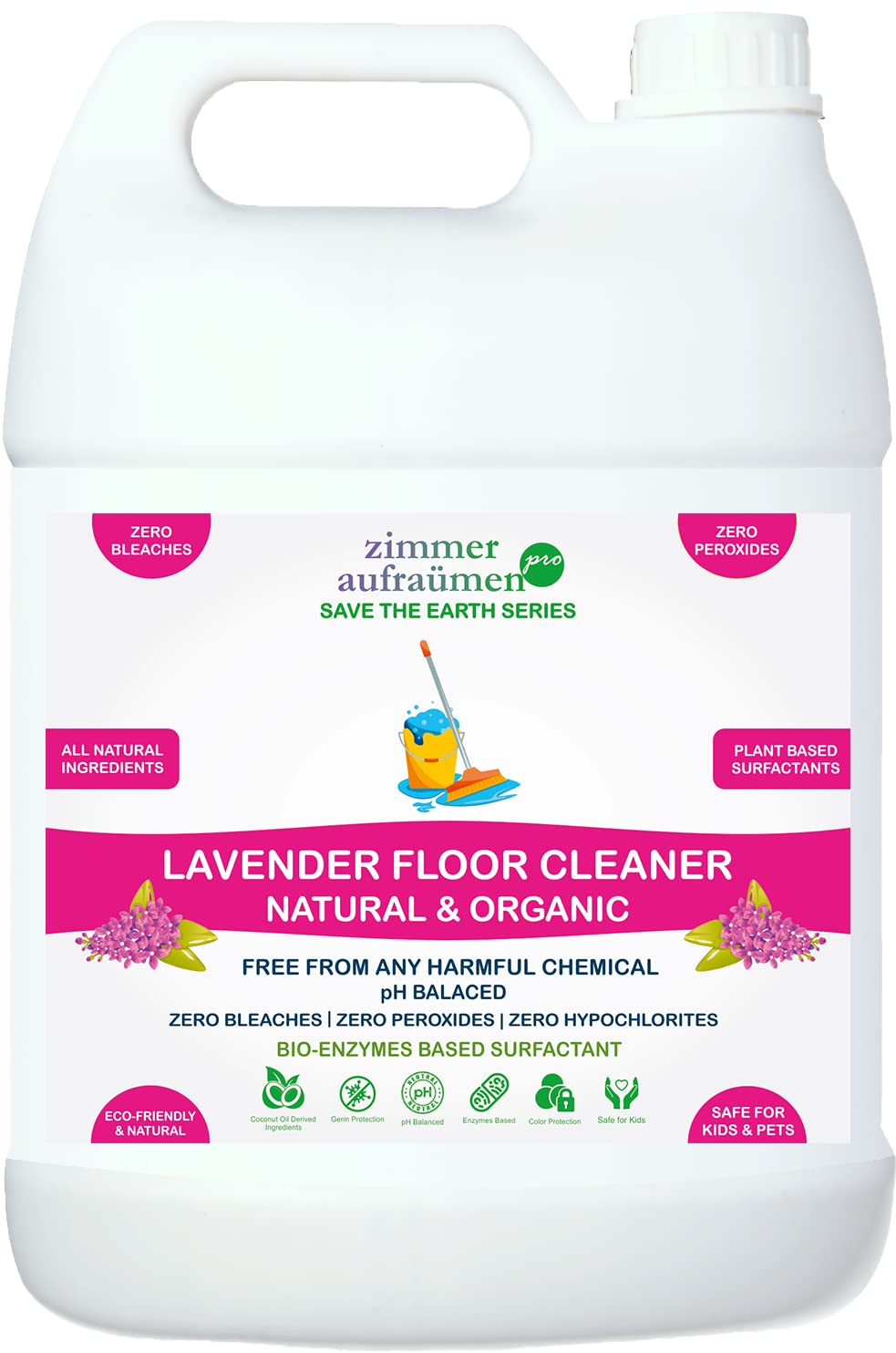 Zimmer Aufraumen Pro Floor Cleaner Natural & Organic Bio Enzymes Based Surfactant (Lavender, 5L ...