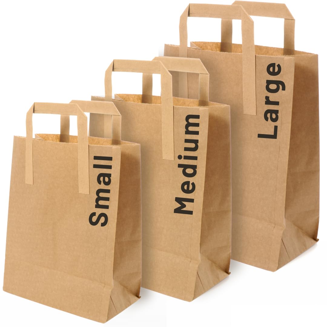 Brown Paper Bags with Handles | Large 12 x 10 x 5" | 100 Pack ...