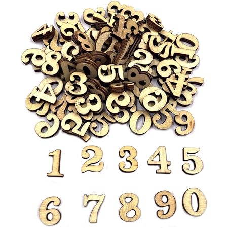 Aliotech 100Pcs 0.6inch Natural Wooden Numbers for DIY Crafts