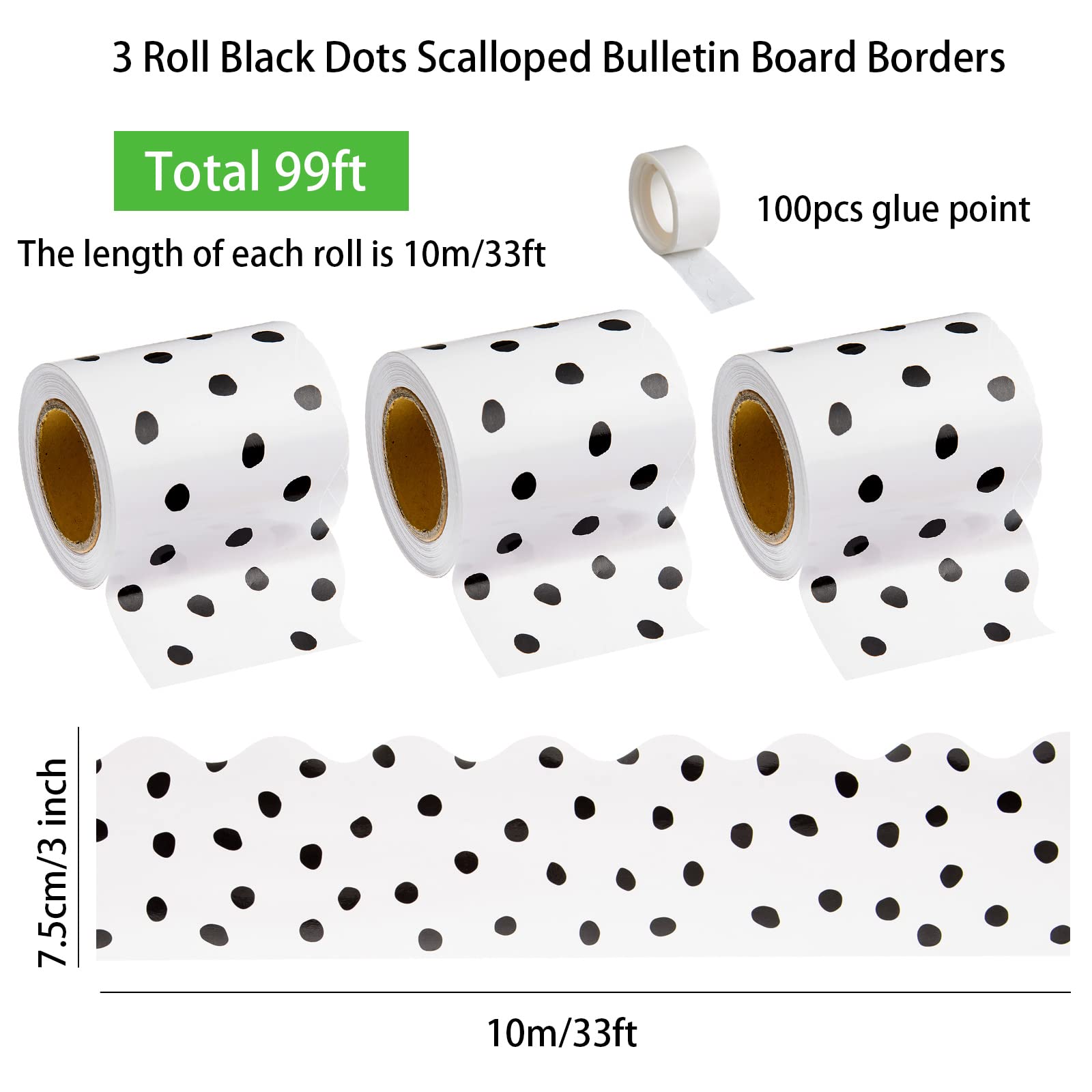 Snapklik.com : 99 Feet Black Painted Dots Bulletin Board Borders 3 ...