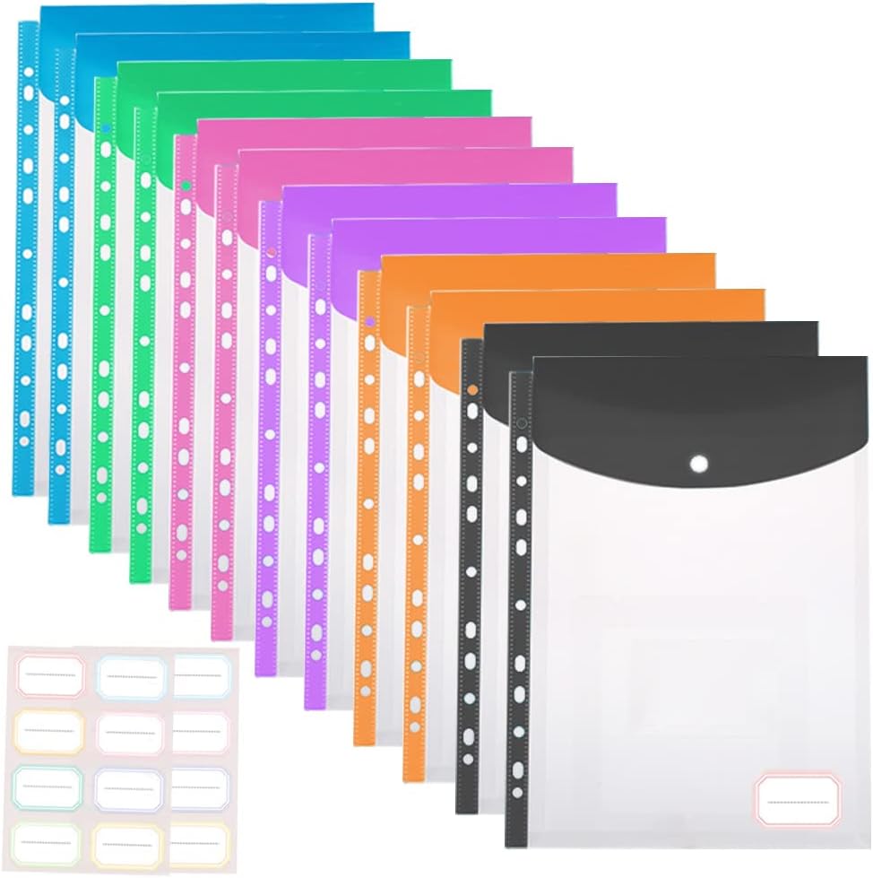 12 Pcs Plastic Wallets A4 Punched, A4 Folders Wallets Top Opening ...