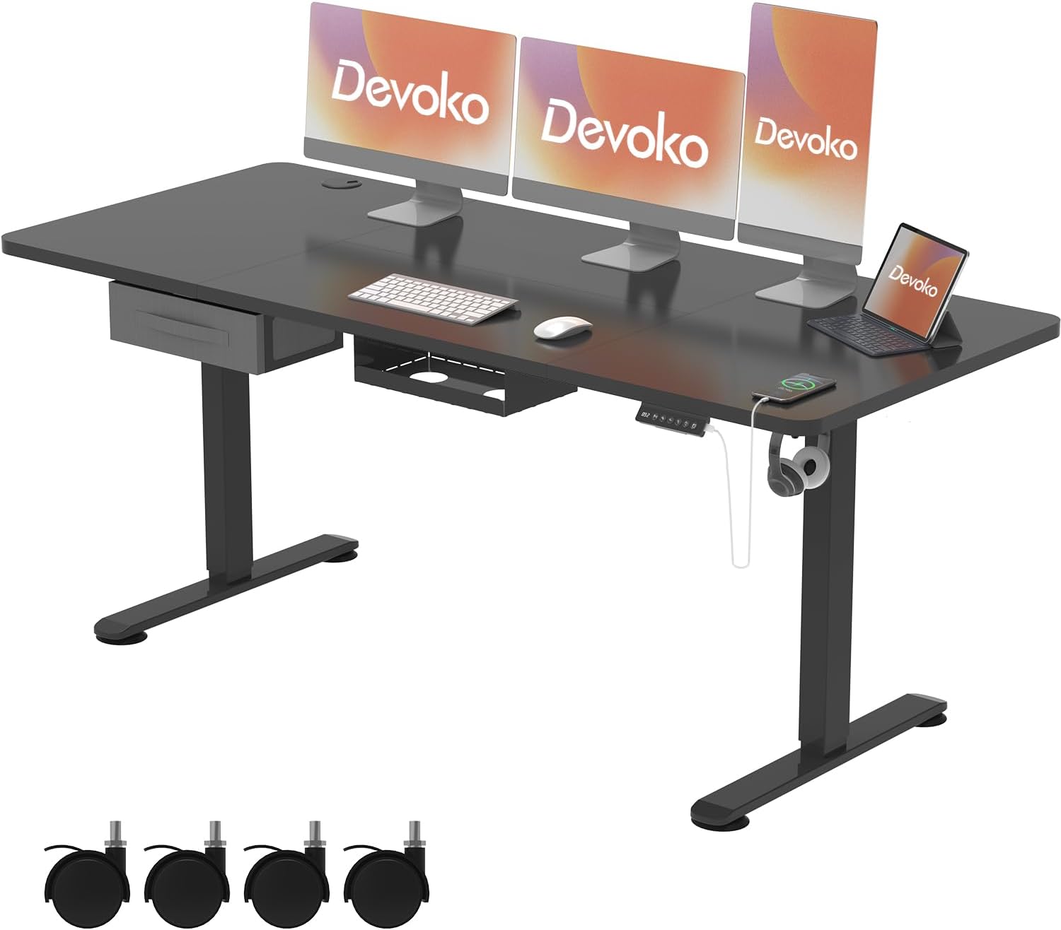 Devoko Electric Standing Desk 180x80cm with Drawers, Height Adjustable ...