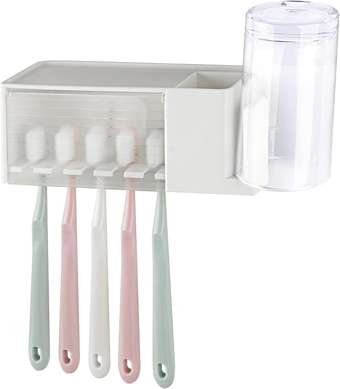 Amazon.com: 5 Slots Wall Mount Toothbrush Holder with Cover, Self ...