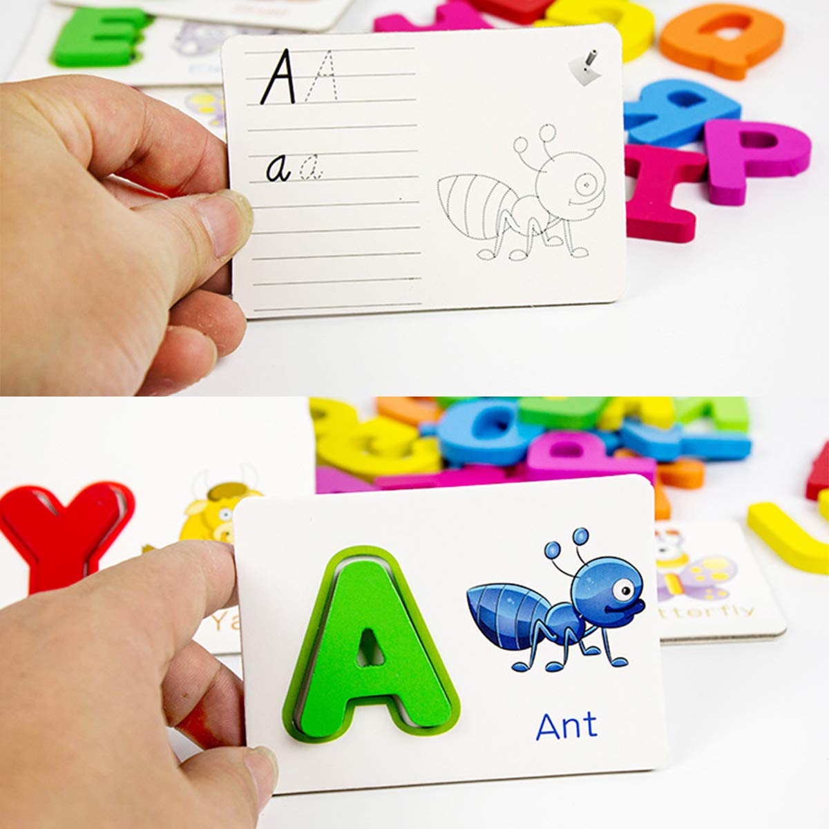 Buy ZIB Alphabet Learning Cards for Boys & Girls, Wooden English Letter ...