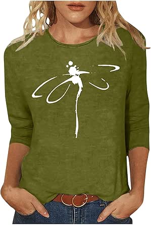 3/4 Sleeve T Shirts for Women Loose Fit Landscape Pattern Print Tops ...