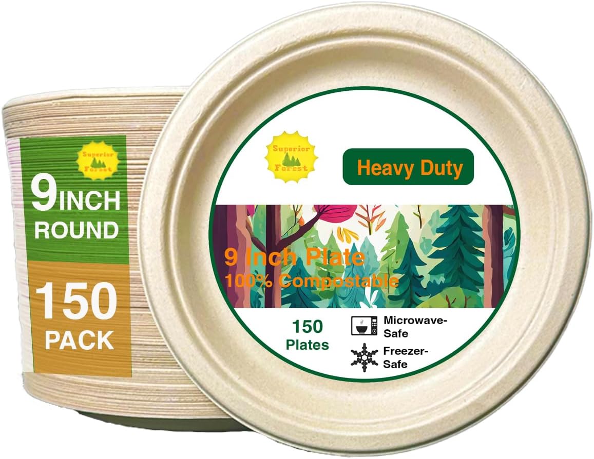 Amazon.com: Superior Forest 100% Compostable 9 inch Paper Plates [150 ...
