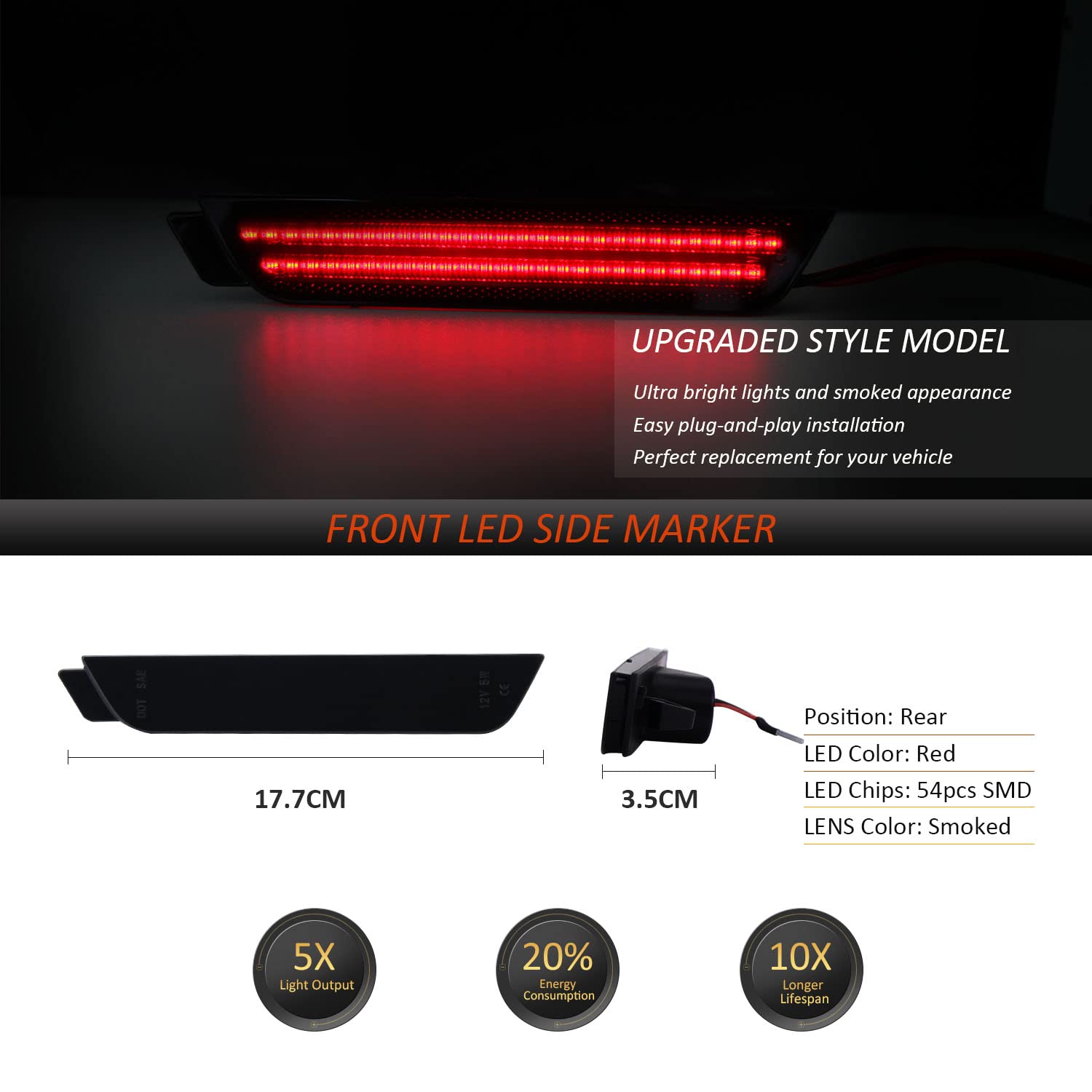Dynamic Amber Red Side Lights Smoked Lens LED Side Marker Lights For ...