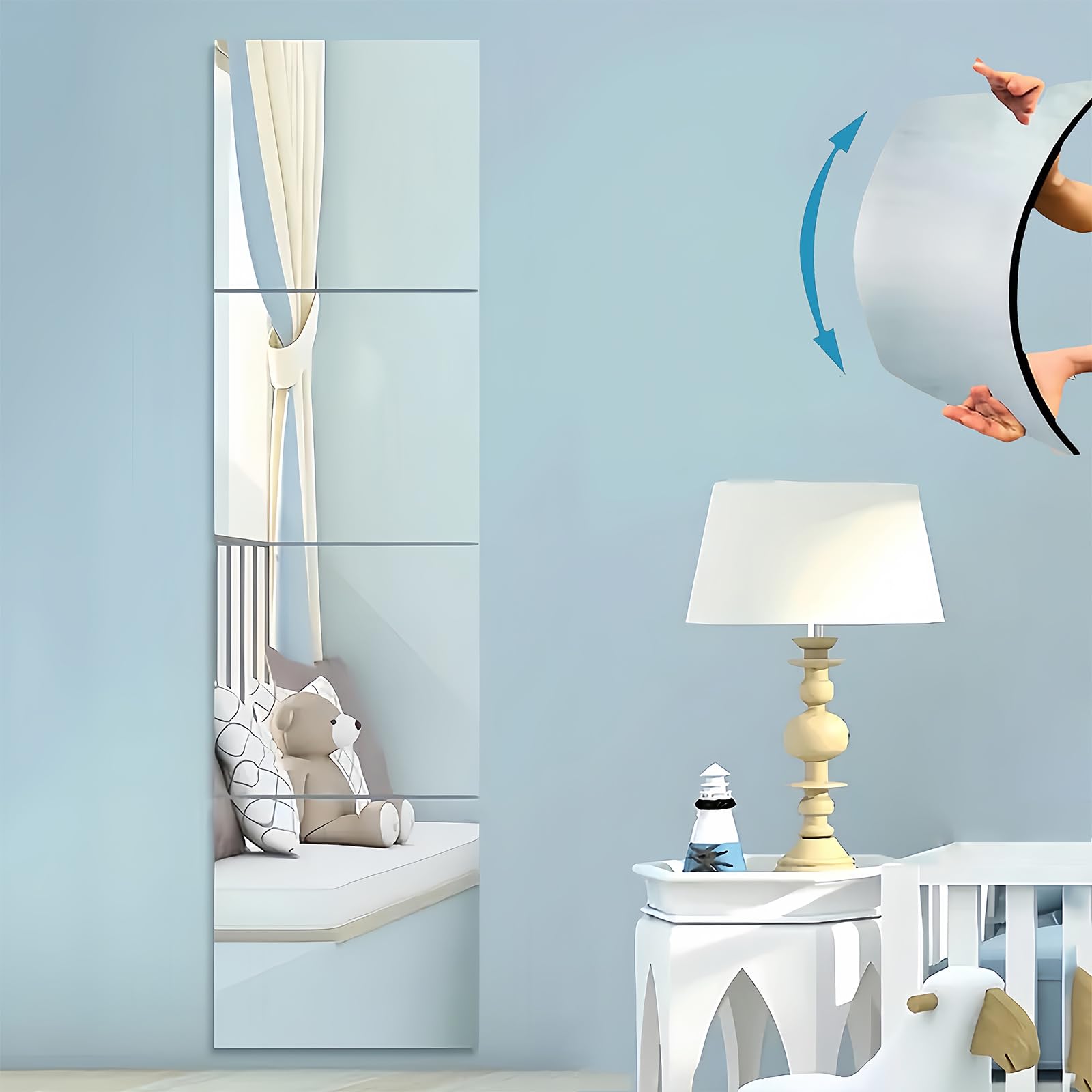 DONGDA Mirror Tiles Self Adhesive, Acrylic Wall Mirror Stickers ...