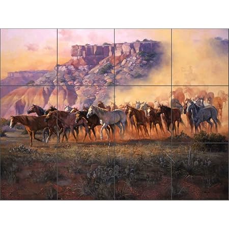 Western Cowboy Ceramic Tile Mural Backsplash 21.25" x 12.75" - Stolen ...