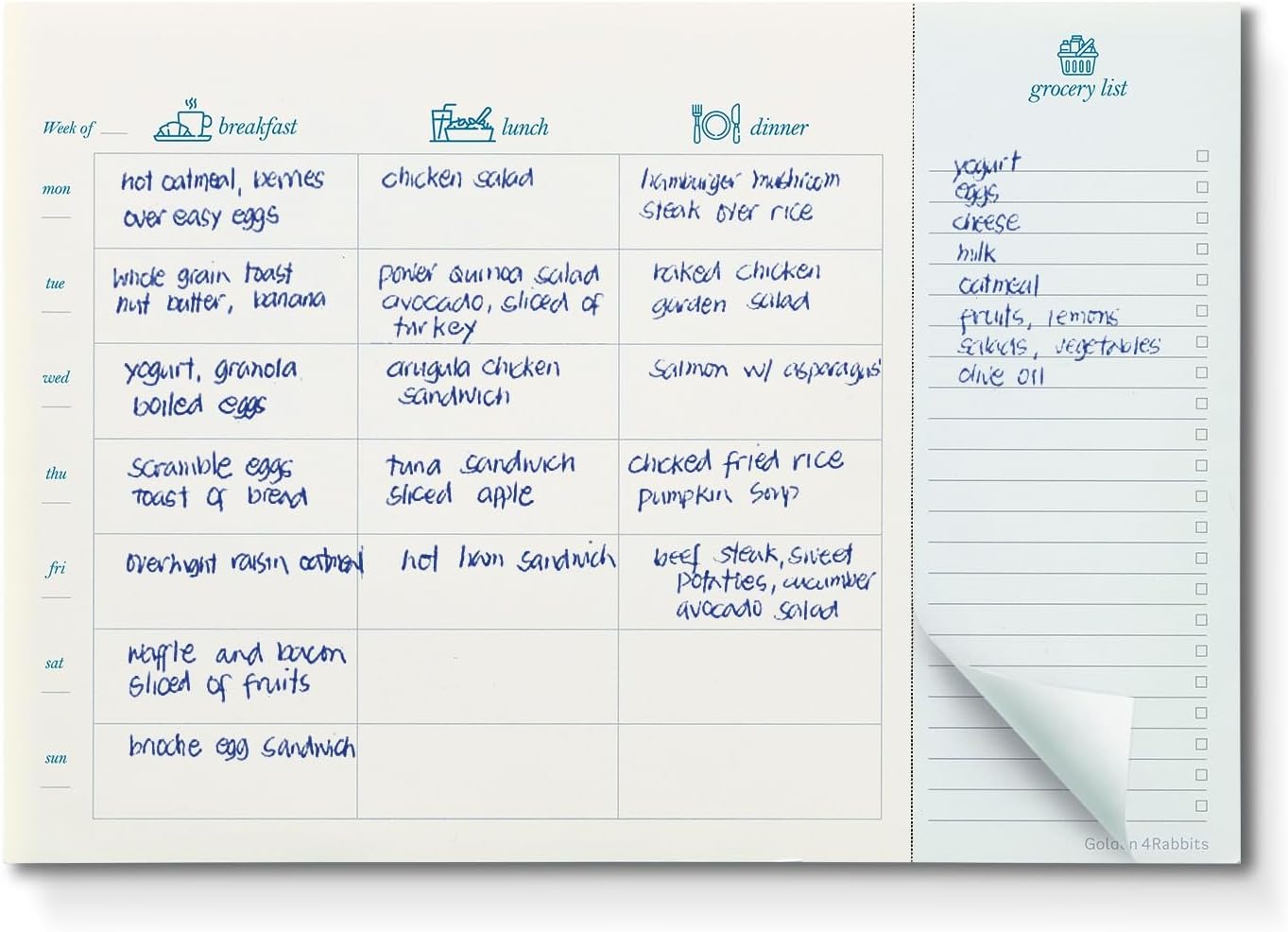 Amazon.com : Golden 4Rabbits Bee Meal Planner and Grocery List - 7”x10 ...