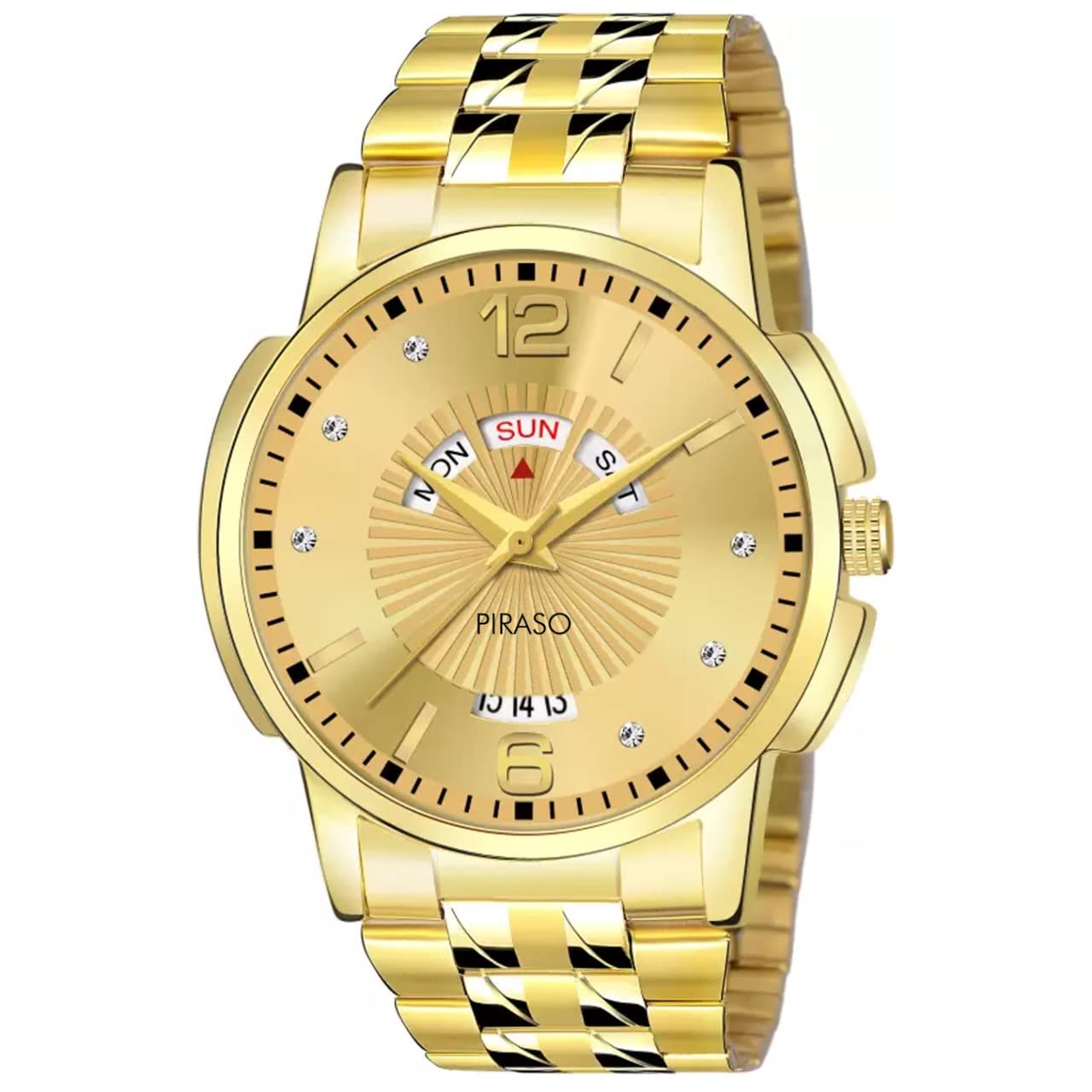 Buy PIRASO Analog Day and Date Working Display Gold DIAL & Golden Chain ...