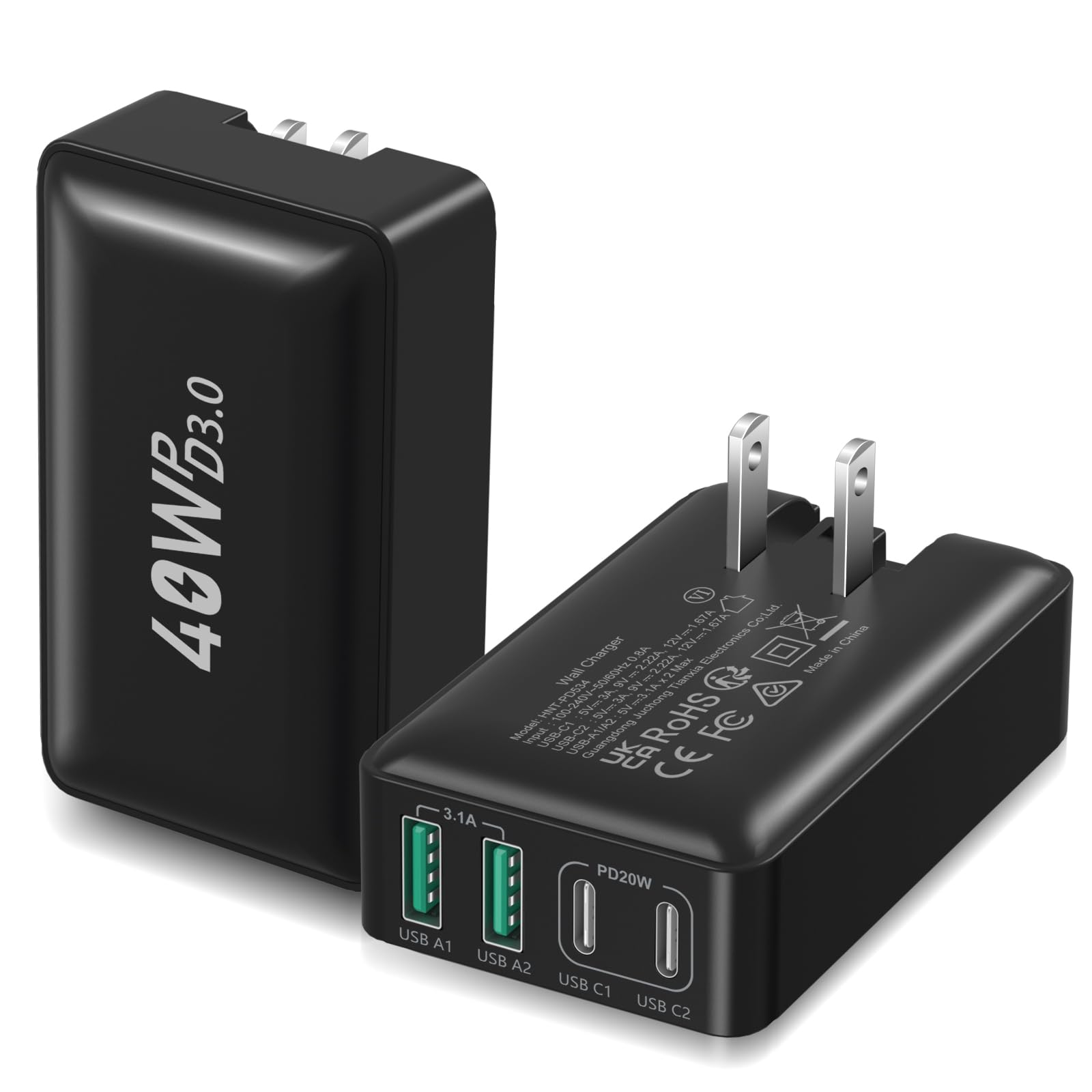 Amazon.com: Excgood USB C Charger Block 40W, 4-Port Flat USB Wall ...