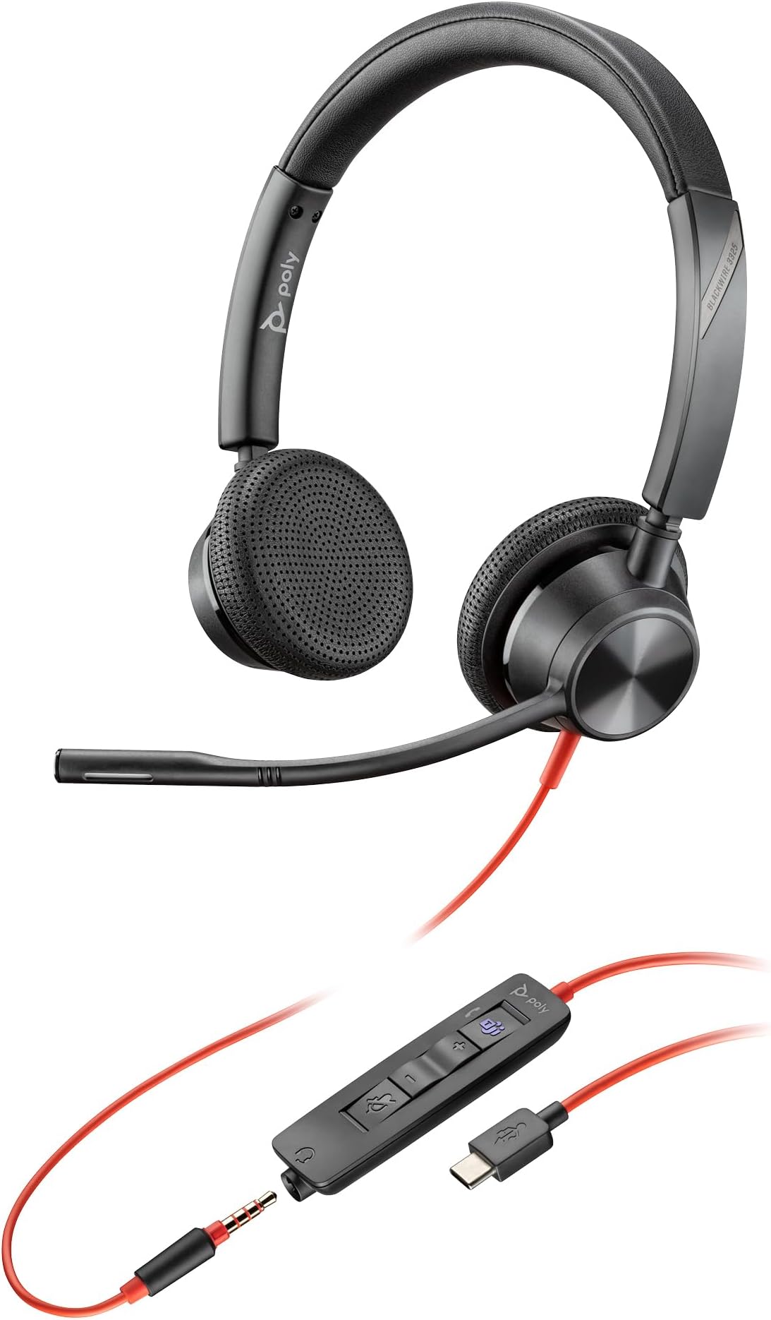 Amazon.com: Poly Blackwire 3325 Wired Headset (Plantronics) – Flexible ...