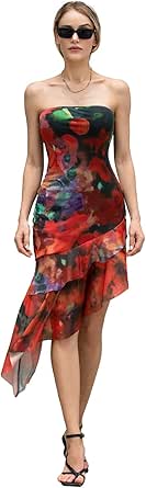 Amazon.com: Women's Summer Tube Dress Sleeveless Sexy Strapless Wrapped ...