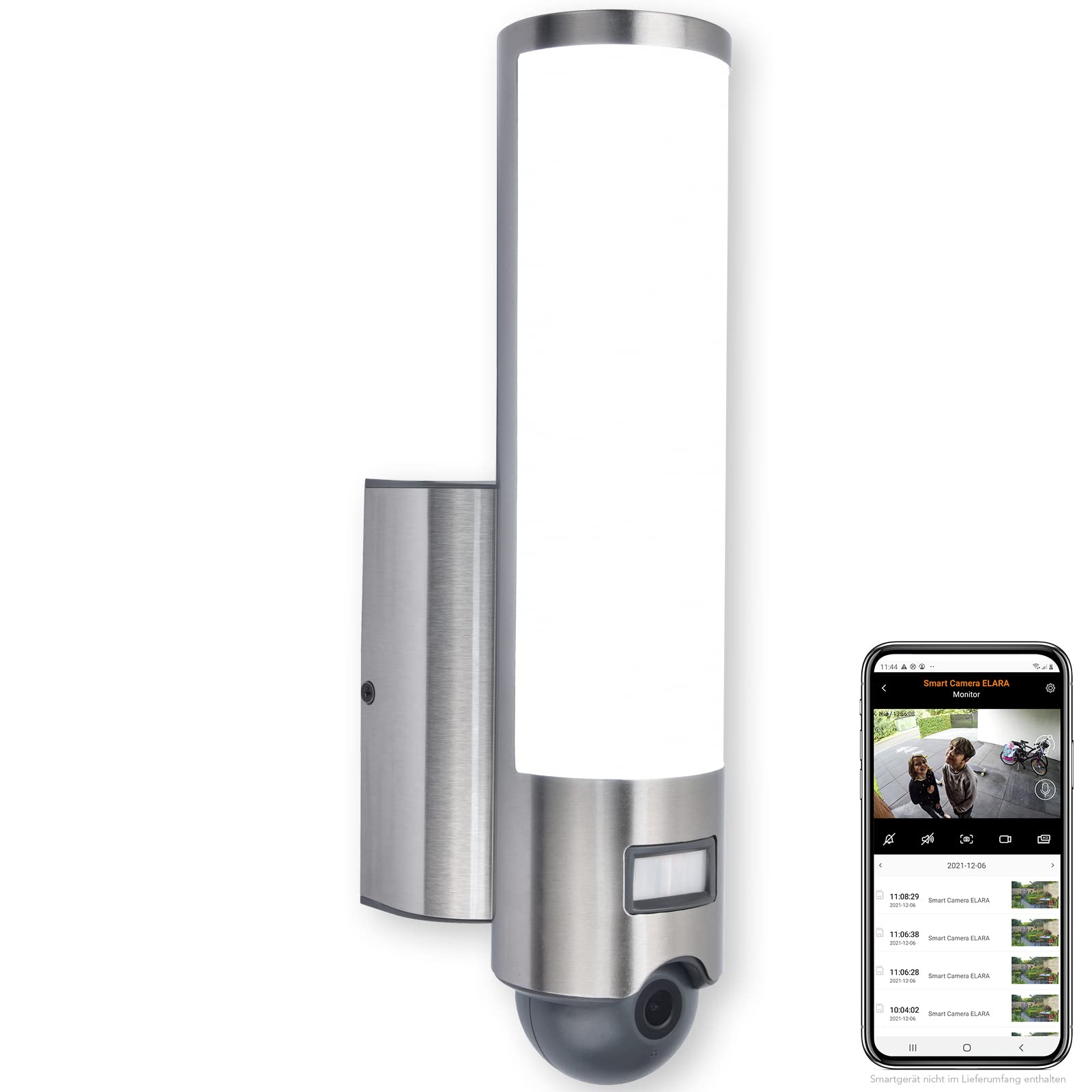 LED-Kameraleuchte ELARA, Außenleuchte in Silber (Edelstahl) mit ...