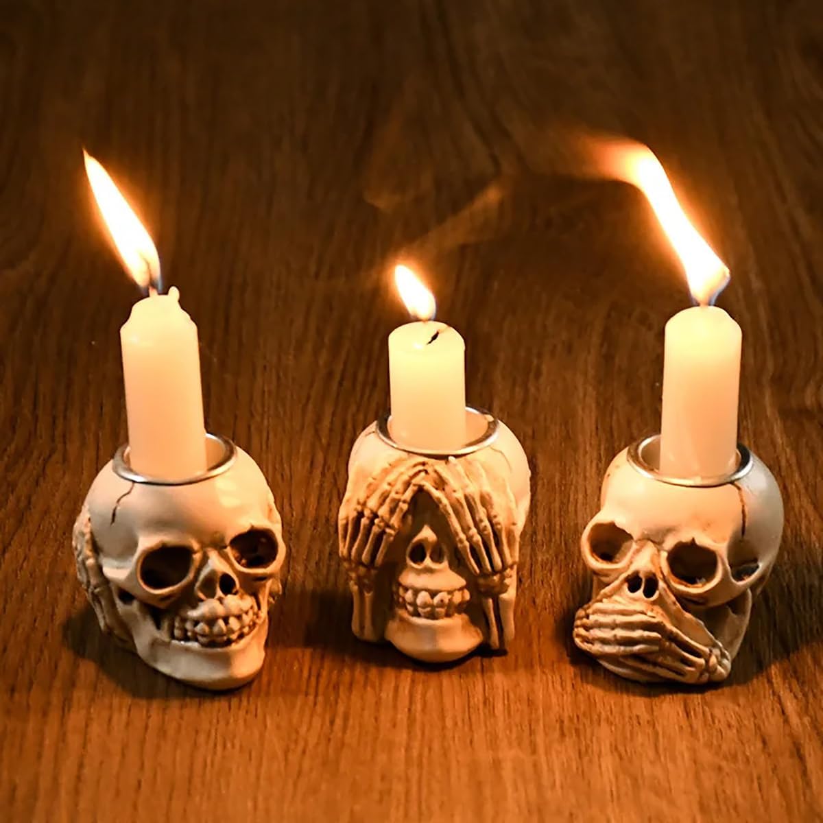 Amazon.com: Halloween Skull Candle Holder Halloween Candlestick Holder ...
