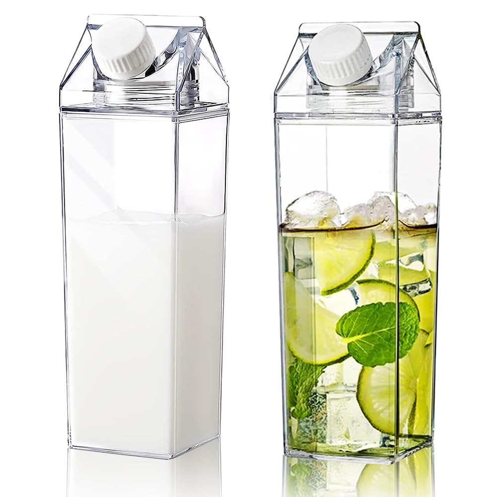 2 Pack 17oz Milk Carton Water Bottle Reusable Clear Plastic Milk Box ...
