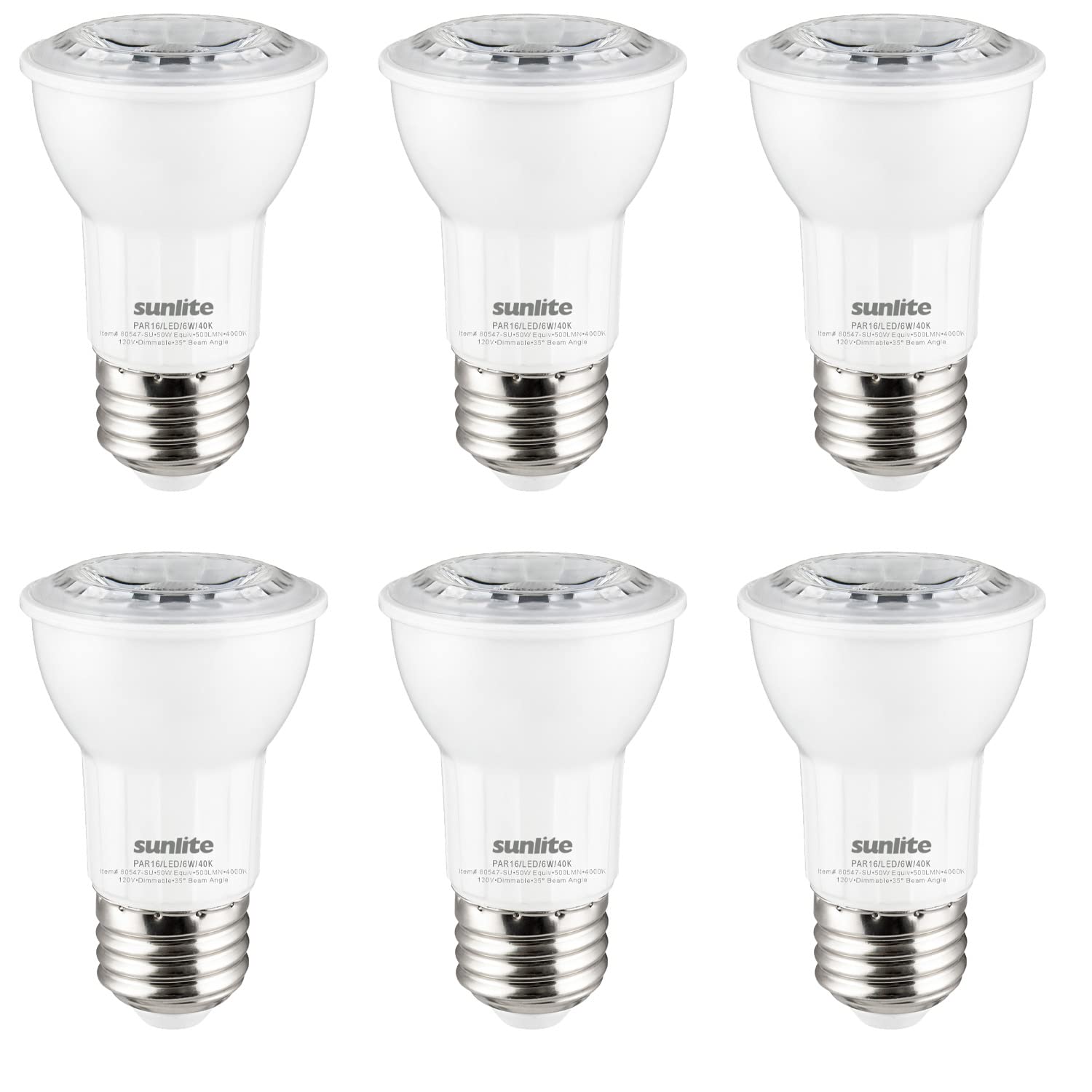Sunlite LED PAR16 Reflector Light Bulb, 6 Watts (50W=), 500 Lumens ...