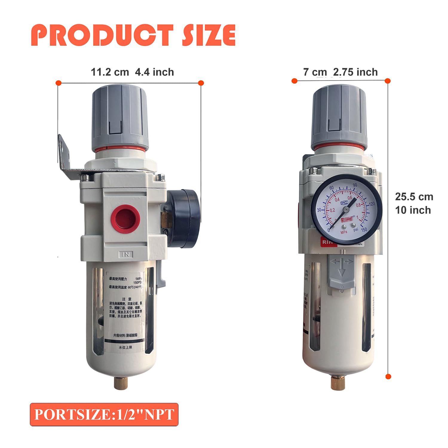 Snapklik.com : RIH Pneumatics 1/2"NPT Air Filter Pressure Regulator ...