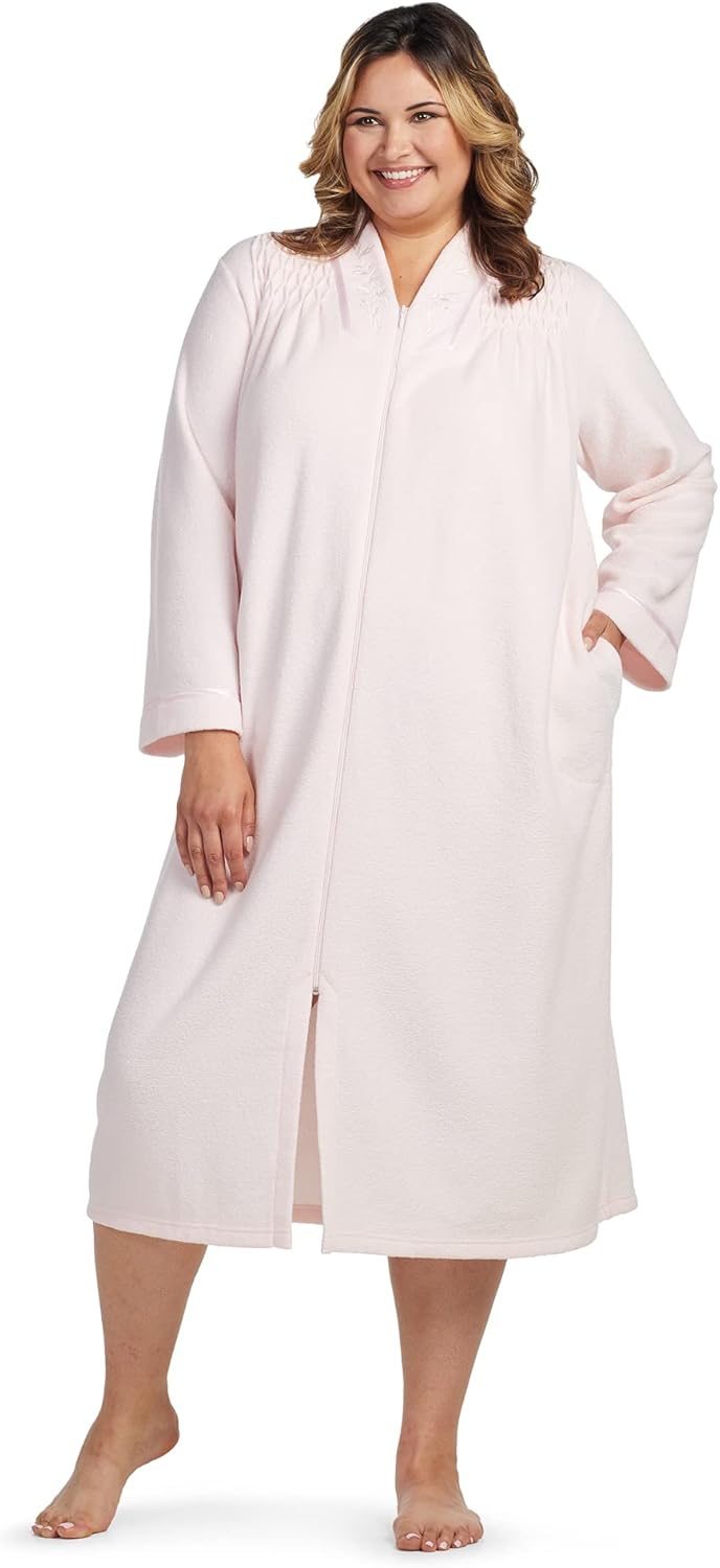 Miss Elaine Robe - Women's Brushed Back Terry Long Robe, Zip Up ...