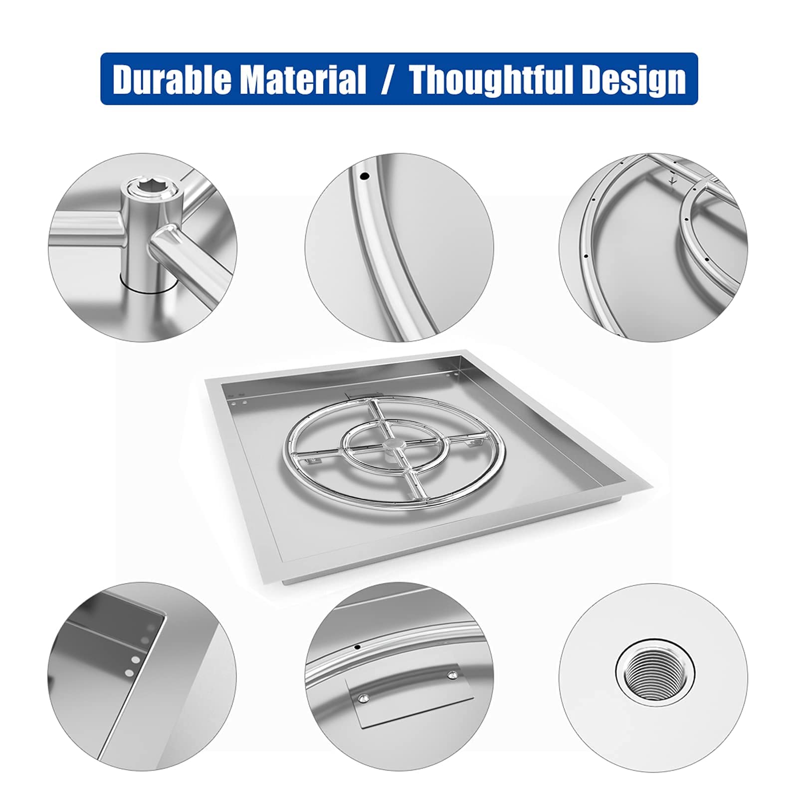 GRISUN Drop-in Fire Pit Kit 18 x 18 Inch, Round Burner with Tray, Come ...