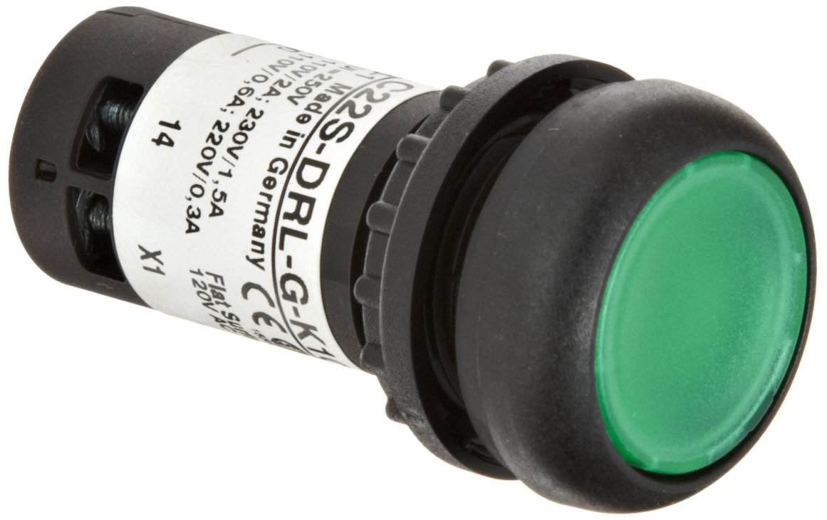 Eaton C22S-DRL-G-K10-120 Pushbutton Switch, Illuminated, Flush Mounted, Maintained Operation ...