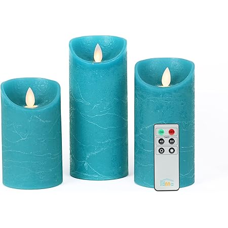 Amazon.com: Set of 3 Realistic Flameless Turquoise LED Candles with ...