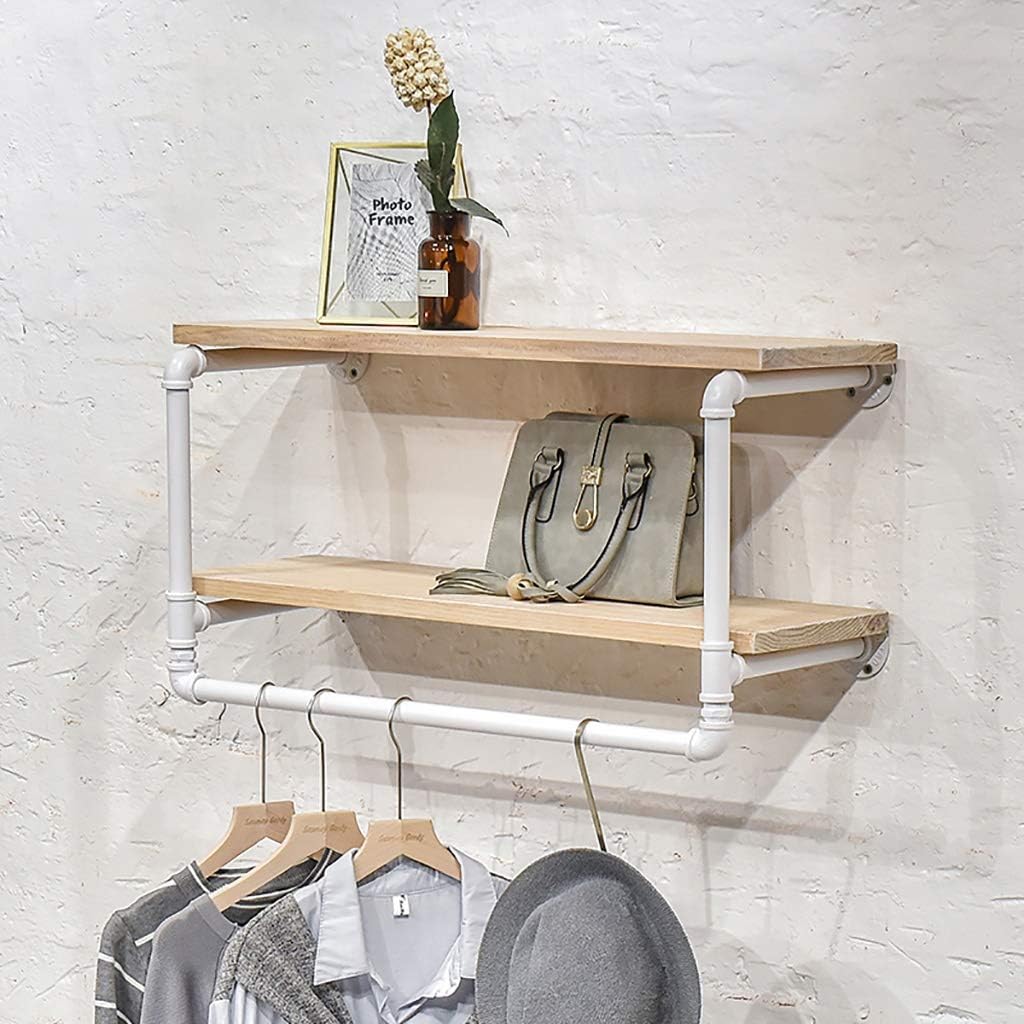 Amazon.com: Industrial Style Clothes Floating Shelf,2 Tier Clothing ...
