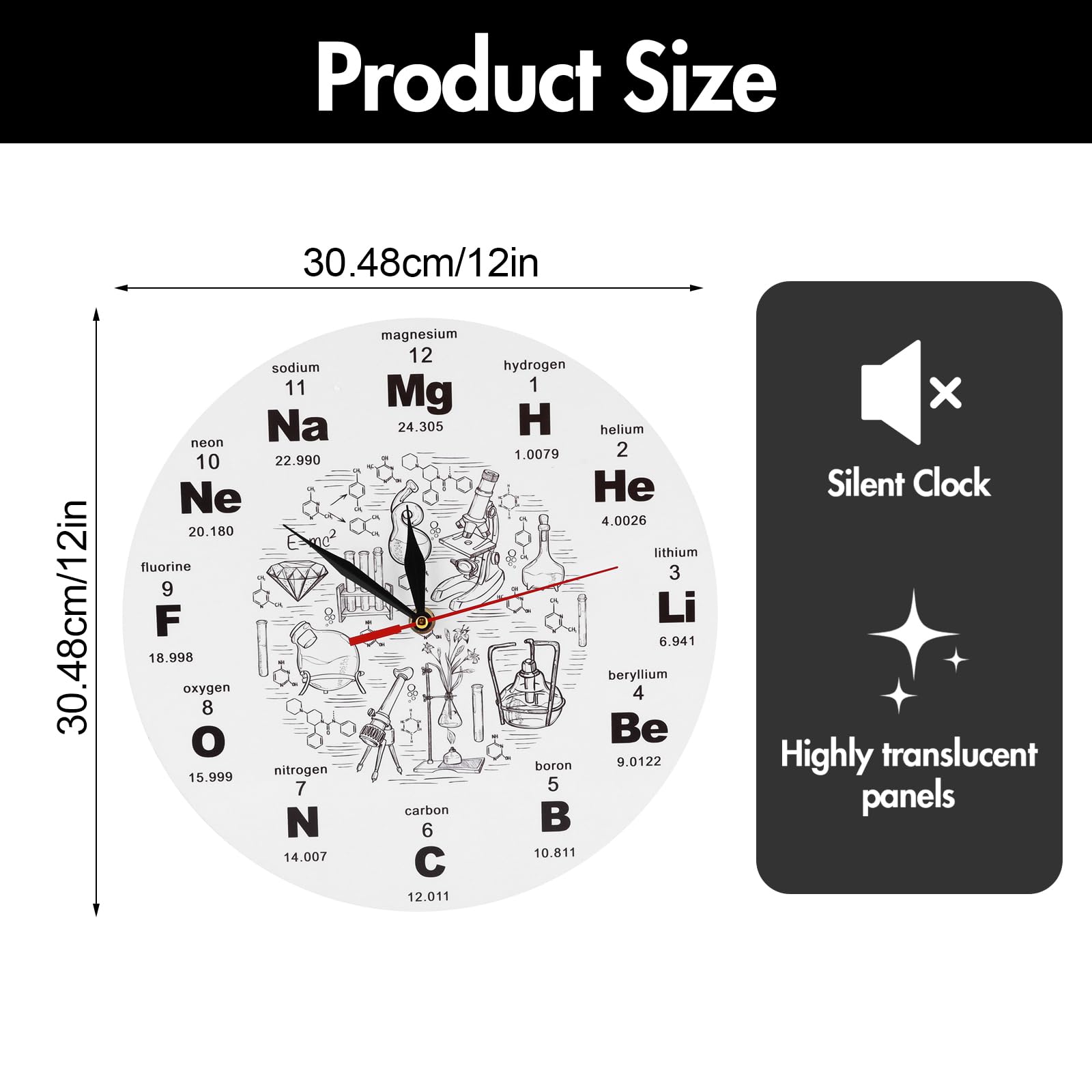 ZONJIE Modern Wall Clock, with Periodic Table of Chemistry Science ...
