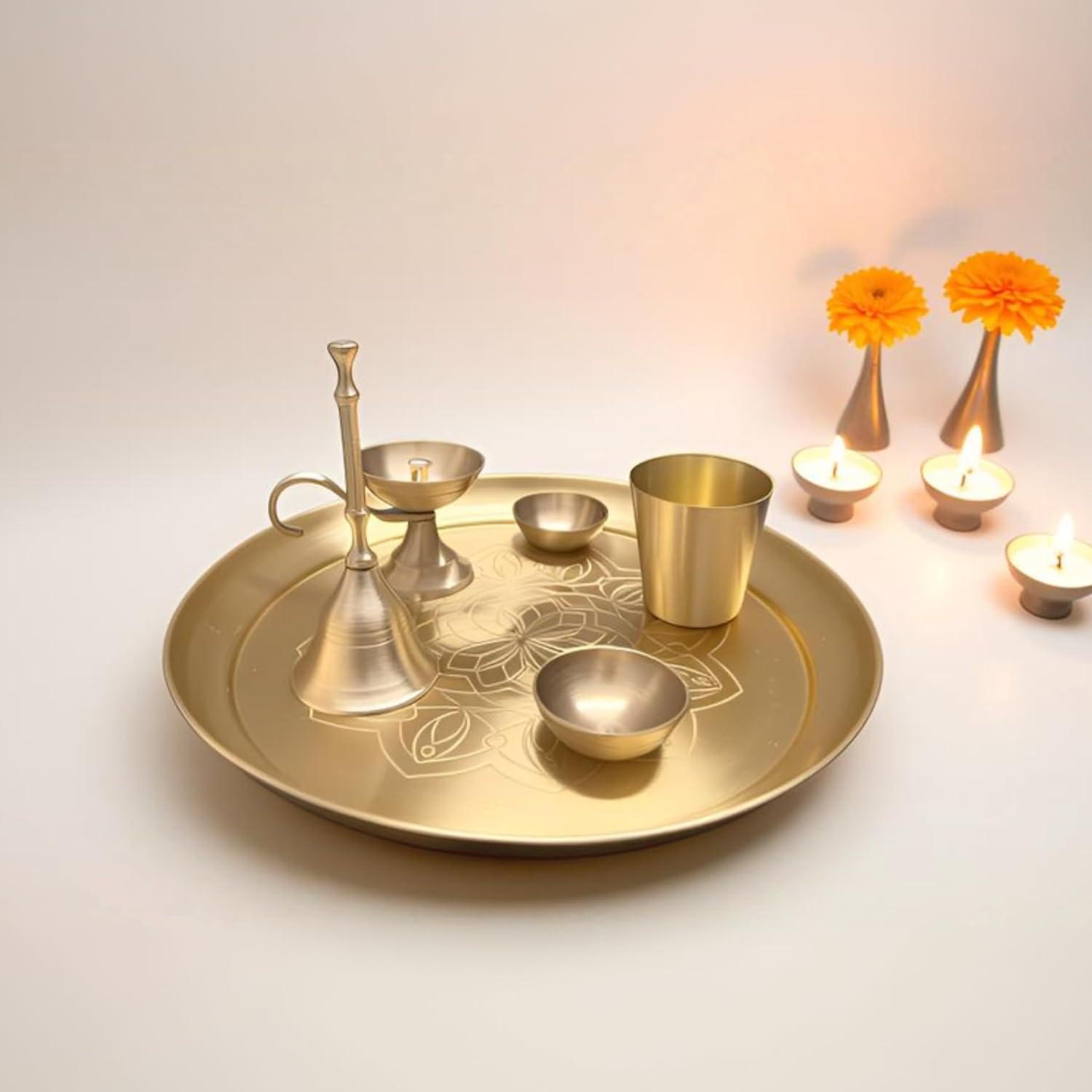 NUTRION Brass Pooja Thali | 10 Inch Traditional Puja Plate for Aarti ...