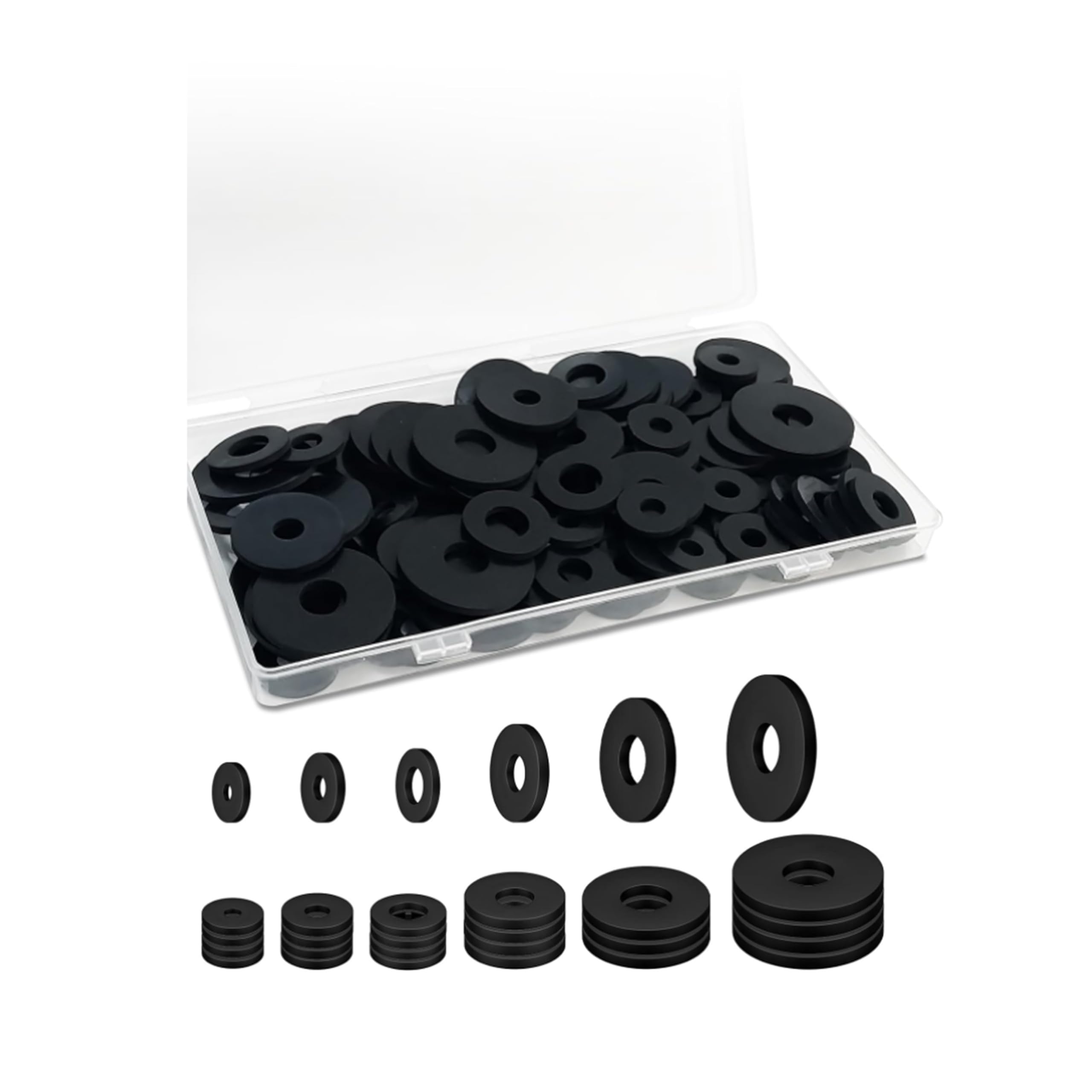 150 Pcs Black Flat Rubber Washers Assortment Kit, 12/16/18/20/25/30mm ...