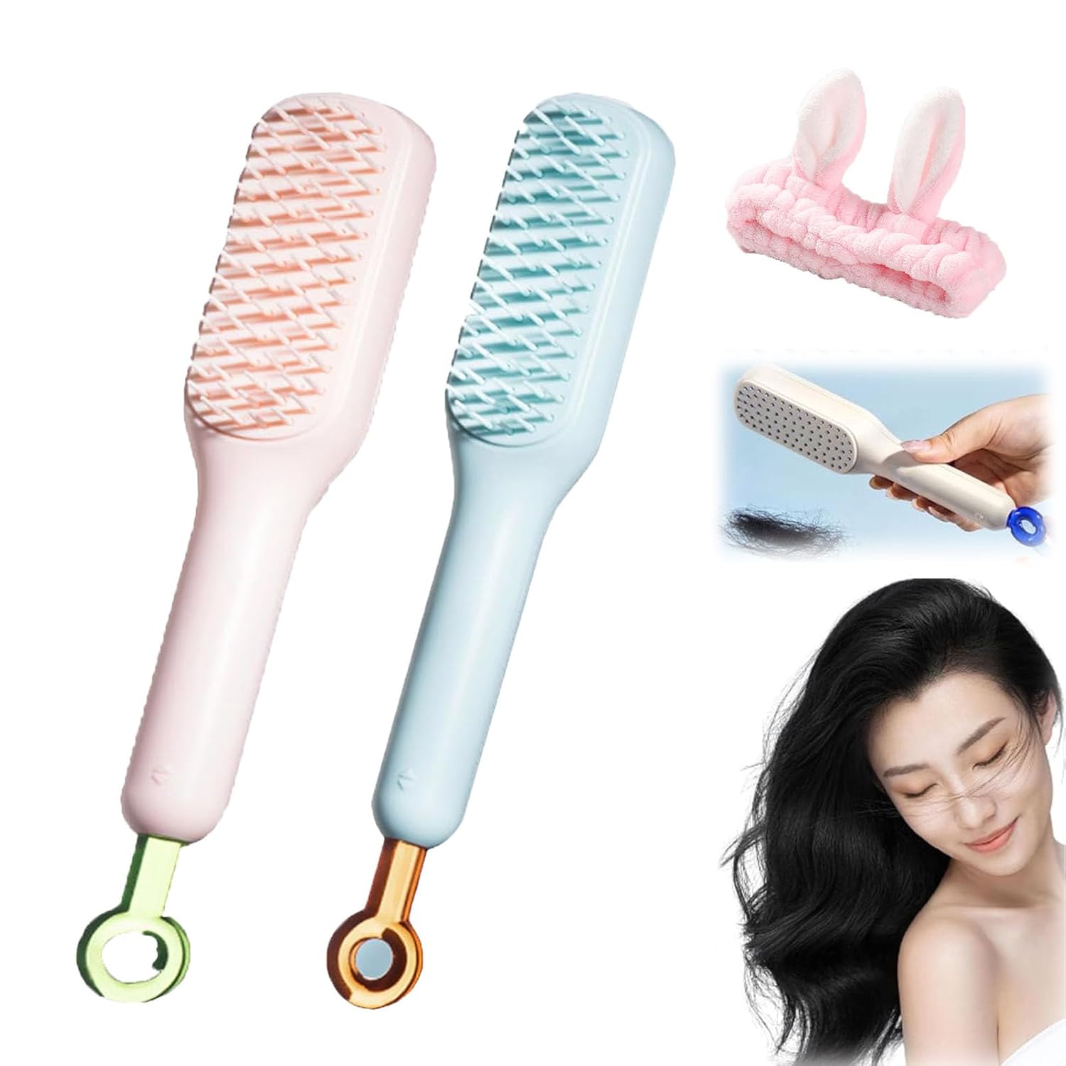 Amazon.com : Self-Cleaning Anti-Static Massage Comb, One-Pull Clean ...