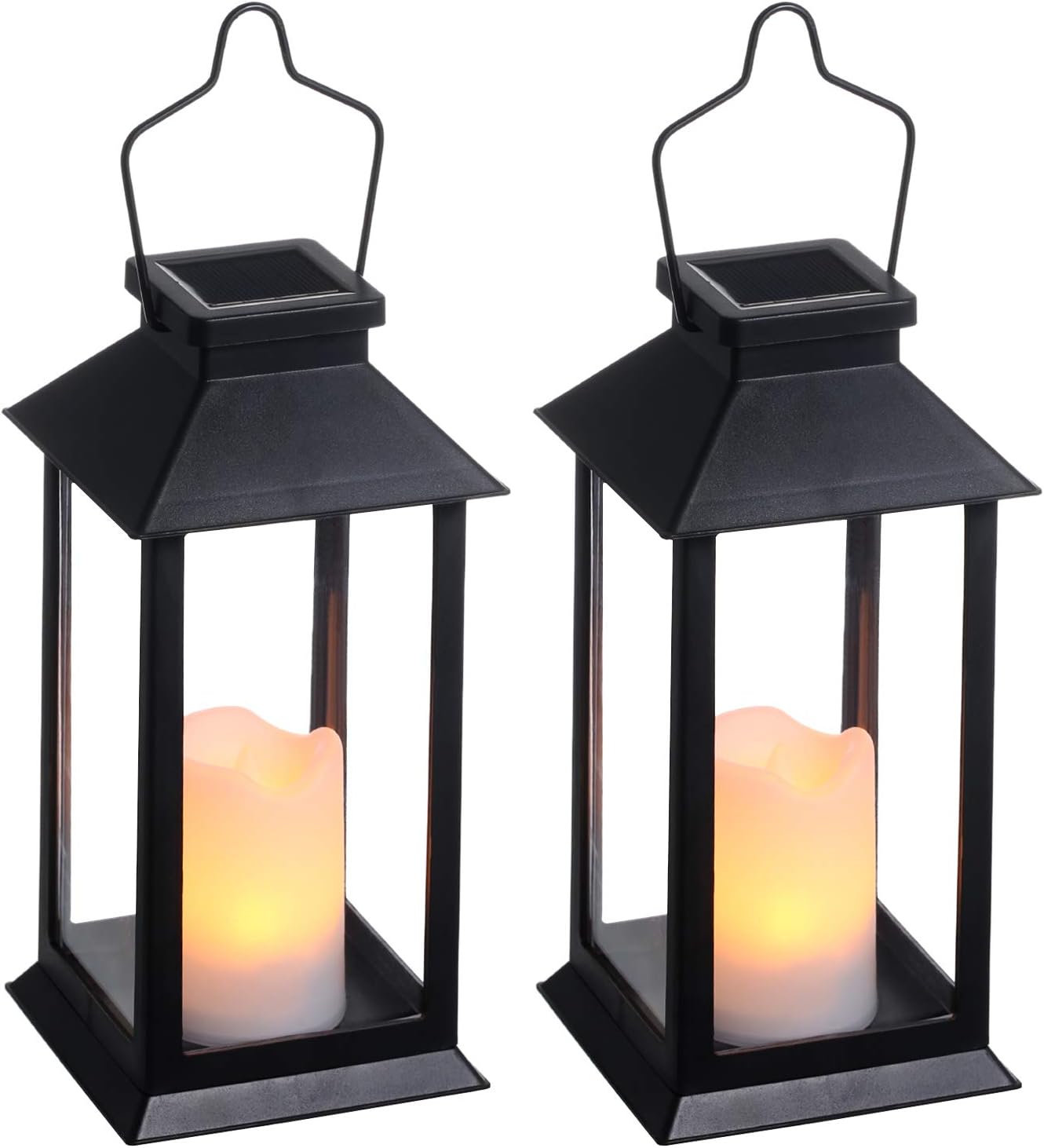 Lights4fun - Set di 2 Lanterne in Metallo Nero con Candele LED a Pile ...