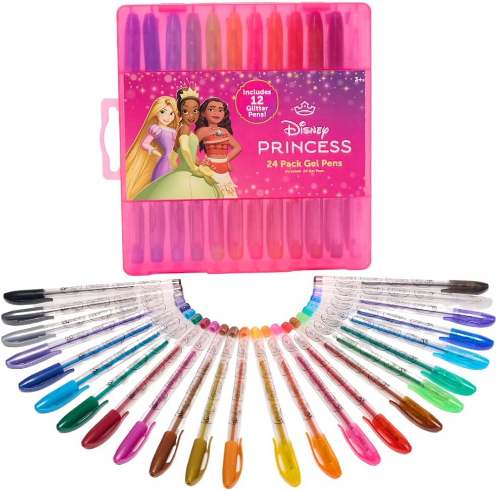 Amazon.com: Disney Princess Gel Pen Set for Kids, 24 Pack with Glitter ...